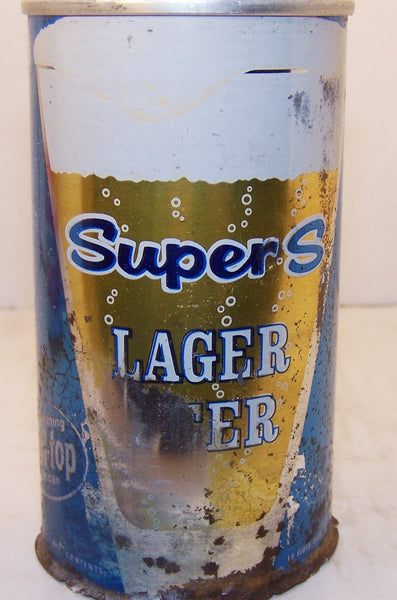 Super S lager Beer, zip intact, Grade 2- Sold 11/20/14 – Beer Cans Plus